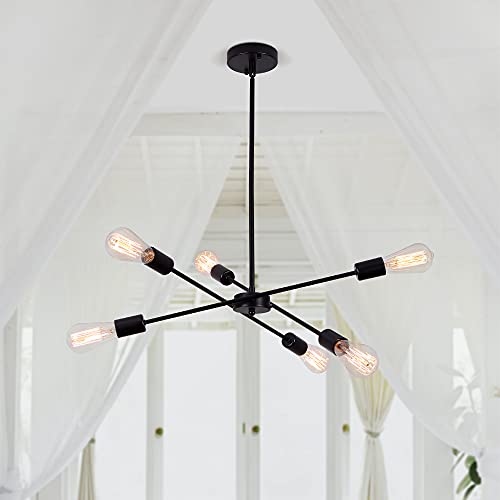 TYNEWRGY Black Sputnik Chandelier 6 Lights,Modern Industrial Ceiling Light,Mid Century Vintage Contemporary Pendant Dining Room Lighting Fixtures Hanging