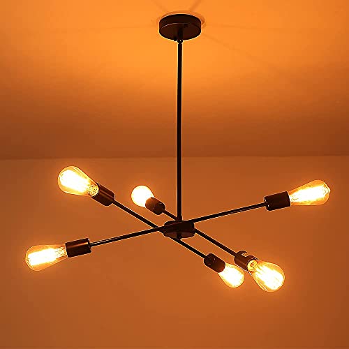 TYNEWRGY Black Sputnik Chandelier 6 Lights,Modern Industrial Ceiling Light,Mid Century Vintage Contemporary Pendant Dining Room Lighting Fixtures Hanging