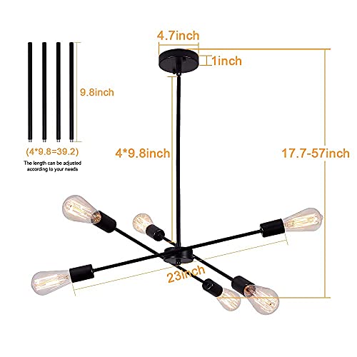 TYNEWRGY Black Sputnik Chandelier 6 Lights,Modern Industrial Ceiling Light,Mid Century Vintage Contemporary Pendant Dining Room Lighting Fixtures Hanging