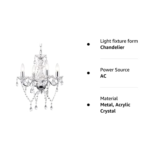 LaLuLa Chrome Chandelier Mini Crystal Chandelier 4 Light Candle Style Chandelier for Dining Room