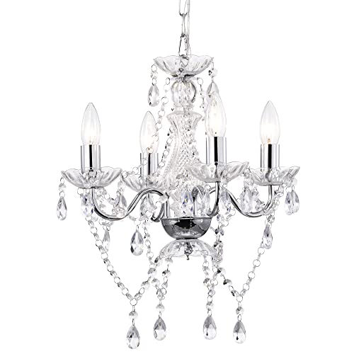 LaLuLa Chrome Chandelier Mini Crystal Chandelier 4 Light Candle Style Chandelier for Dining Room