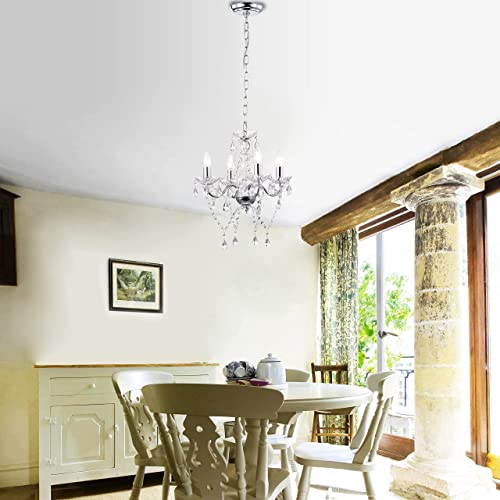 LaLuLa Chrome Chandelier Mini Crystal Chandelier 4 Light Candle Style Chandelier for Dining Room