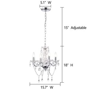 LaLuLa Chrome Chandelier Mini Crystal Chandelier 4 Light Candle Style Chandelier for Dining Room