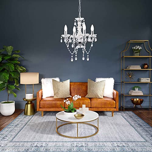 LaLuLa Chrome Chandelier Mini Crystal Chandelier 4 Light Candle Style Chandelier for Dining Room