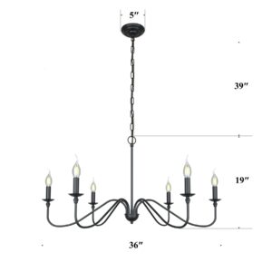 Black Chandelier RC Ceiling Light Fixture -6 Light 36 inches-Modern Farmhouse Apply to Chandeliers for Dining Room Lighting,Living Room,Bedroom,Foyer