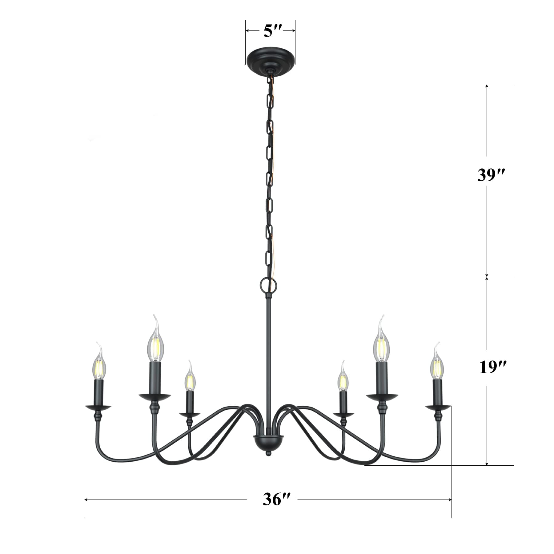 Black Chandelier RC Ceiling Light Fixture -6 Light 36 inches-Modern Farmhouse Apply to Chandeliers for Dining Room Lighting,Living Room,Bedroom,Foyer