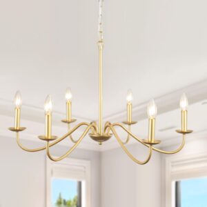 ADSENSTY Gold Chandelier for Dining Room, 6-Light Modern Farmhouse Chandelier Ceiling Light Fixture, Rustic Industrial Candle Chandeliers for Bedrooms, Foyer, Hallway, Kitchen, Living Room