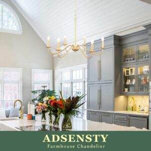 ADSENSTY Gold Chandelier for Dining Room, 6-Light Modern Farmhouse Chandelier Ceiling Light Fixture, Rustic Industrial Candle Chandeliers for Bedrooms, Foyer, Hallway, Kitchen, Living Room