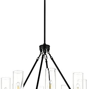 Linea di Liara Teramo Matte Black Chandelier Dining Room Light Fixture Small Wagon Wheel Chandelier Round Industrial Modern Farmhouse Chandeliers for Dining Room Foyer, Clear Glass, UL Listed