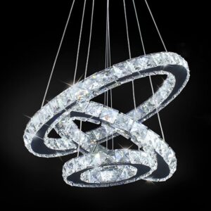 dixun led chandeliers modern ceiling light fixture 3 rings adjustable stainless steel pendant light chandelier for bedrooms living room (cool white)