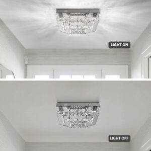 LED Crystal Chandelier Kitchen Ceiling Lights Crystal Flush Mount Ceiling Light Bedroom Chandelier Small Crystal Ceiling Light Fixture Modern Chandelier for Hallway Bathroom Chandelier Light,6000K