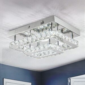 LED Crystal Chandelier Kitchen Ceiling Lights Crystal Flush Mount Ceiling Light Bedroom Chandelier Small Crystal Ceiling Light Fixture Modern Chandelier for Hallway Bathroom Chandelier Light,6000K