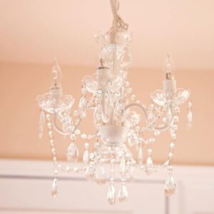 gypsy color The Original Brink House Plug-in 4 Light Crystal White Hanging Chandelier H17.5”xW15”, White Metal Frame with Clear Glass Stem and Acrylic Crystals