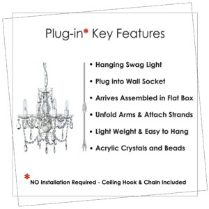 gypsy color The Original Brink House Plug-in 4 Light Crystal White Hanging Chandelier H17.5”xW15”, White Metal Frame with Clear Glass Stem and Acrylic Crystals