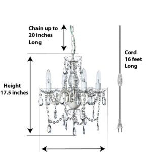 gypsy color The Original Brink House Plug-in 4 Light Crystal White Hanging Chandelier H17.5”xW15”, White Metal Frame with Clear Glass Stem and Acrylic Crystals