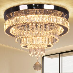 finktonglan 16" crystal chandelier 2 rings crystal ceiling light fixture modern chandelier led chandeliers light fixture for dinning room bedroom living room 2700k warm light, not golden