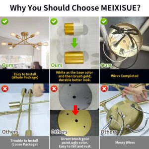 MEIXISUE Gold Modern Sputnik Chandelier Ceiling Light Fixtures,6-Lights Industrial Metal Semi Flush Mount Ceiling Light for Bedroom Dining Room Living Room Kitchen Hallway UL Listed