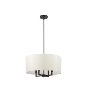 globe electric 67000065 4-light chandelier, matte black, beige fabric shade, ceiling light, chandeliers for dining room, ceiling light fixture, lights for room décor, bulb not included