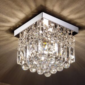 moooni chandelier, hallway crystal chandelier, 1-light mini modern square flush mount ceiling light fixture for closet foyer w8