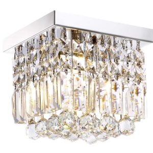 Moooni Chandelier, Hallway Crystal Chandelier, 1-Light Mini Modern Square Flush Mount Ceiling Light Fixture for Closet Foyer W8