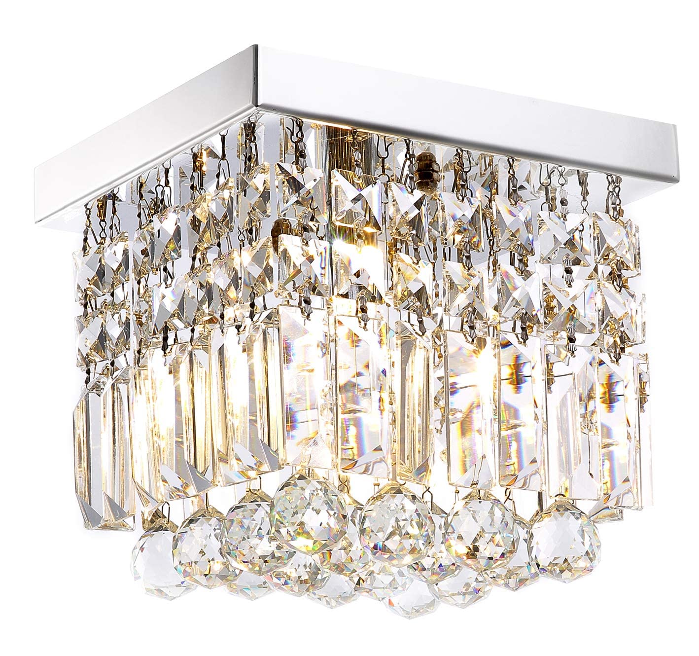 Moooni Chandelier, Hallway Crystal Chandelier, 1-Light Mini Modern Square Flush Mount Ceiling Light Fixture for Closet Foyer W8