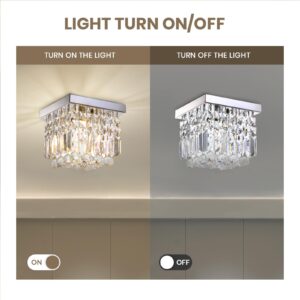 Moooni Chandelier, Hallway Crystal Chandelier, 1-Light Mini Modern Square Flush Mount Ceiling Light Fixture for Closet Foyer W8