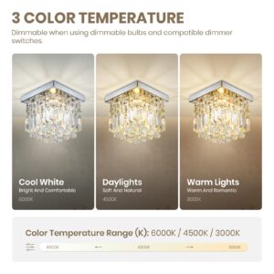 Moooni Chandelier, Hallway Crystal Chandelier, 1-Light Mini Modern Square Flush Mount Ceiling Light Fixture for Closet Foyer W8