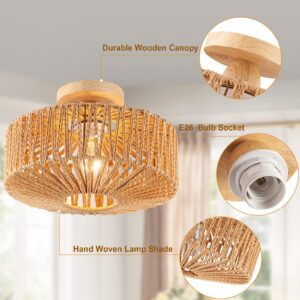 Zswanbei Boho Light Fixtures Ceiling Mount Boho Rattan Ceiling Light Flush Mount Mini Chandelier Woven Ceiling Light Fixture for Bedroom Hallway Entryway Bathroom Nursery