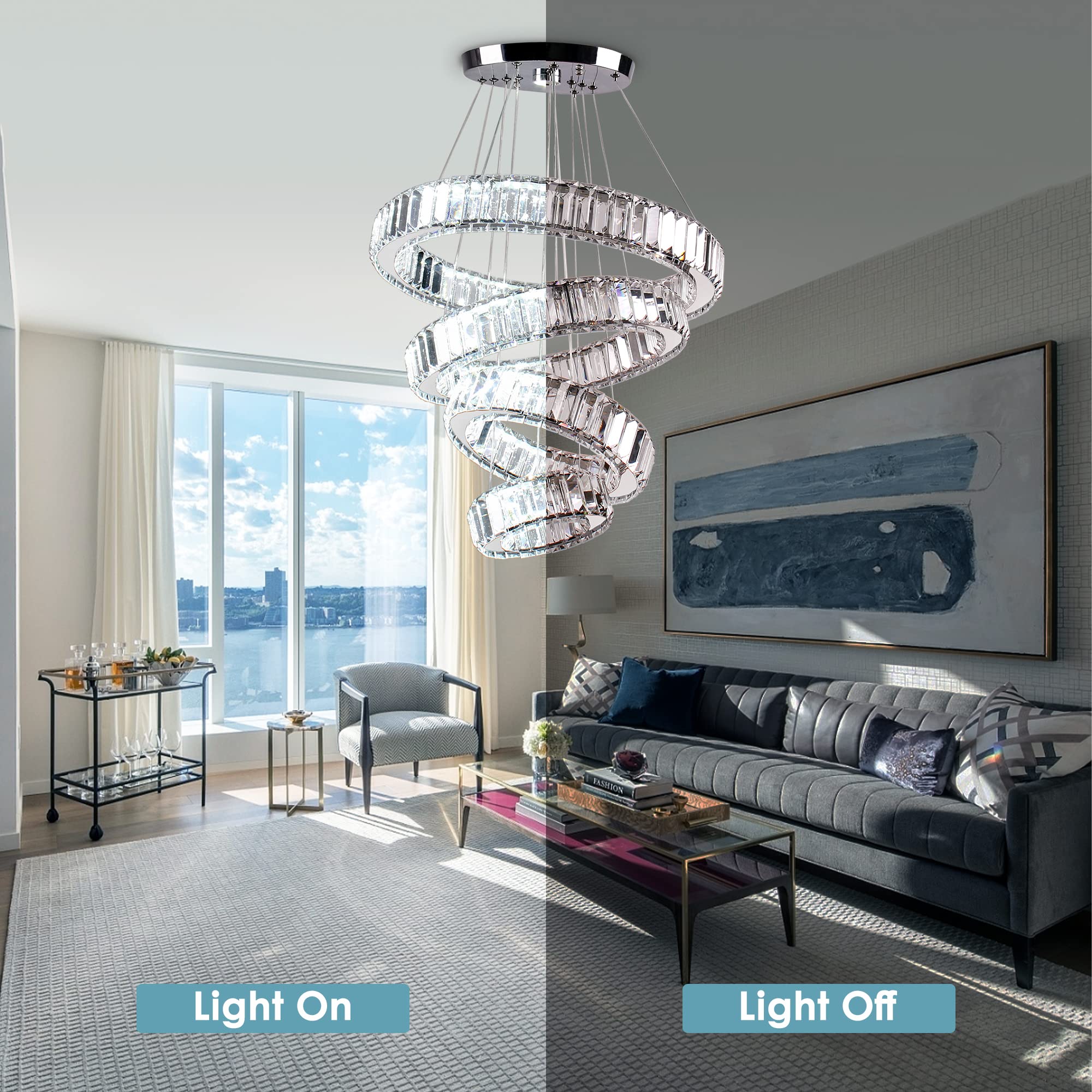 YPQXYHDA Modern Crystal Chandelier LED Pendant Light 4 Ring Chandelier LED Crystal Chandeliers for Dining Room Bedroom Living Room Dia 7.9"-11.8"-15.7"-19.7"