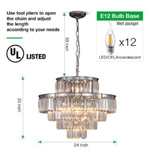 Lt-vt Chrome Modern Style Crystal Chandeliers & LightsRound Hanging Classic, Pendant Ceiling Chandelier Lighting Fixture 5-Tier for Dining Room Living Room(Chrome,24 inch)