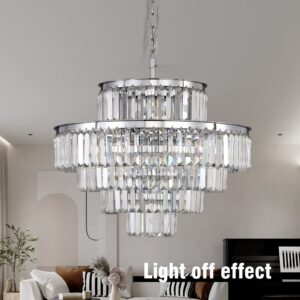 Lt-vt Chrome Modern Style Crystal Chandeliers & LightsRound Hanging Classic, Pendant Ceiling Chandelier Lighting Fixture 5-Tier for Dining Room Living Room(Chrome,24 inch)