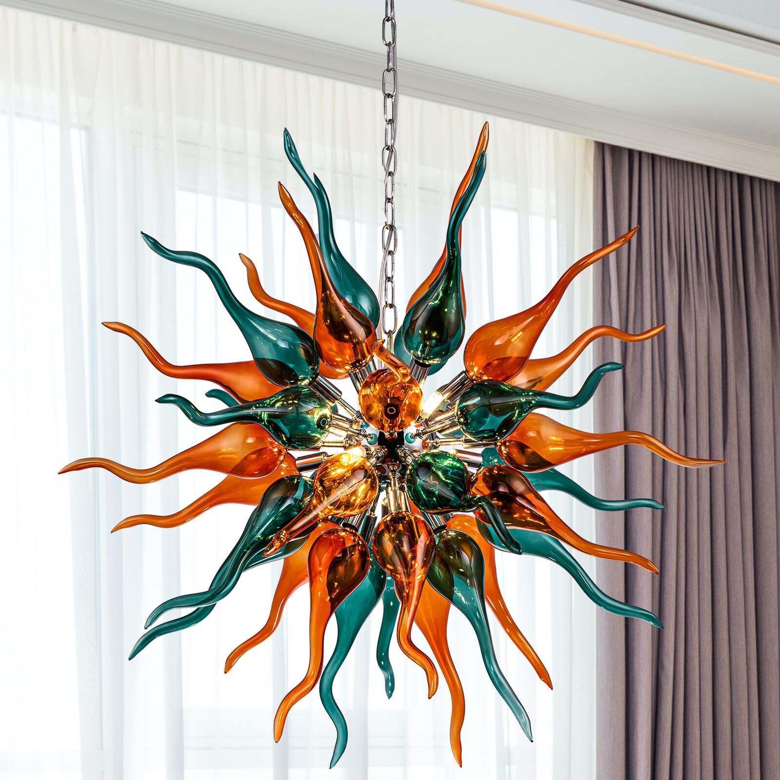 kelary Hand Blown Glass Chandeliers Living Room Modern Luxury Hanging Pendant Light Fixture Adjustable Height for Dinning Room/Lobby/Stairway/Bedroom/Study Room/Kids Room