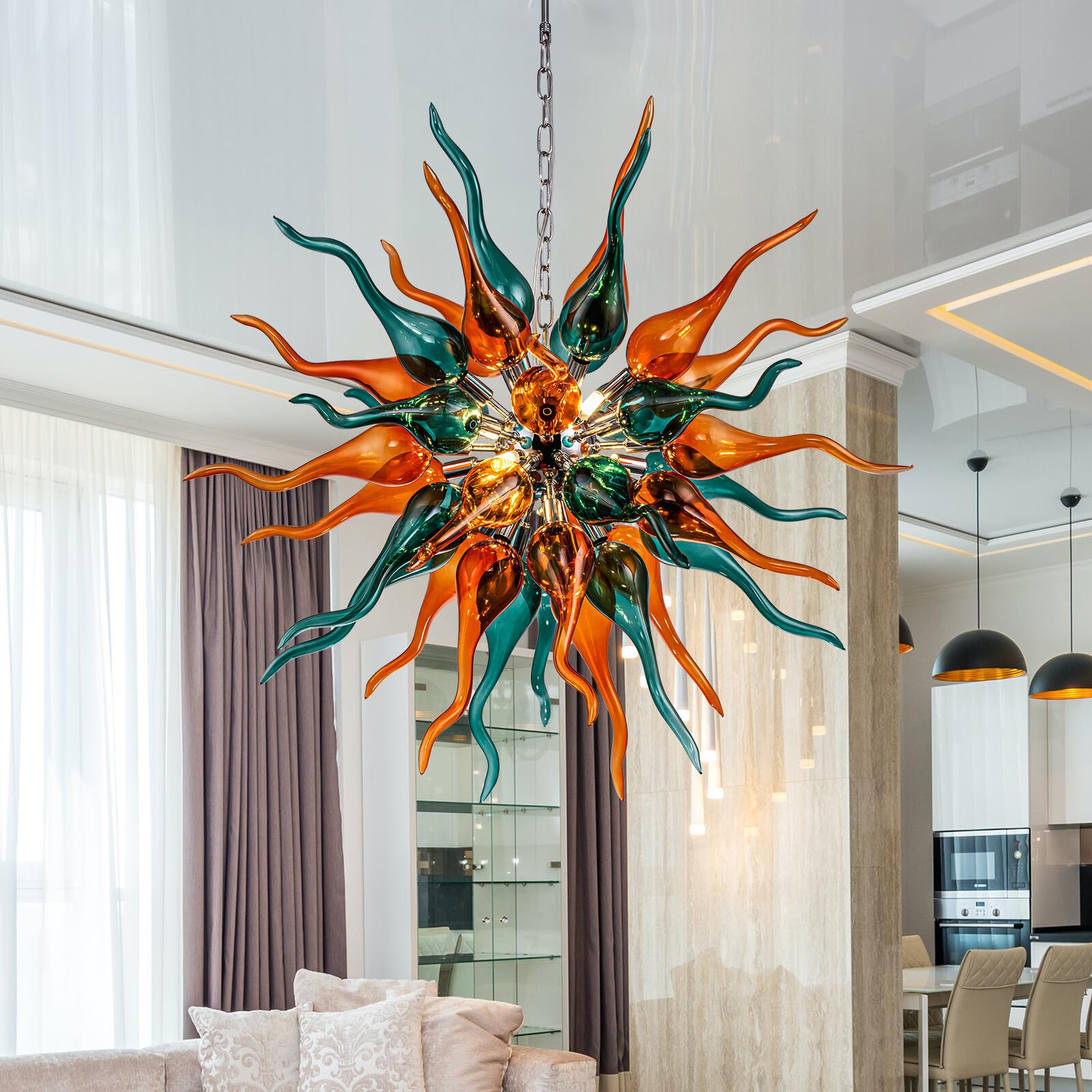 kelary Hand Blown Glass Chandeliers Living Room Modern Luxury Hanging Pendant Light Fixture Adjustable Height for Dinning Room/Lobby/Stairway/Bedroom/Study Room/Kids Room