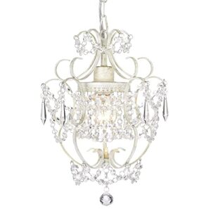 small crystal chandelier for bedroom, 90% pre-assembled 1 light white chandelier, mini acrylic crystal ceiling light fixture charming for girls room, closet, bathroom, entryway, dining room