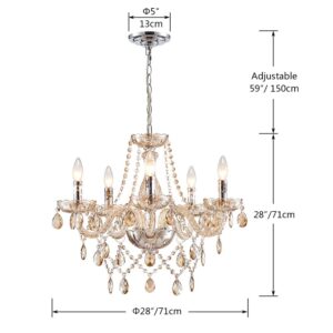 Saint Mossi 5 Light Modern K9 Crystal Chandelier for Dining Room, Pendant Ceiling Lighting Fixture for Bedroom, Living Room, Champagne Crystal