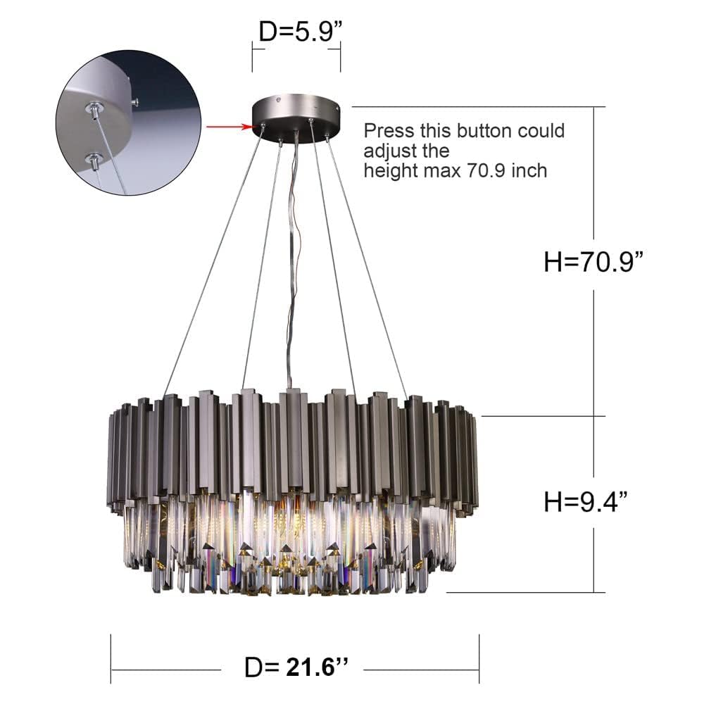 MEELIGHTING Nickel Luxury Modern Crystal Chandelier lighting Contemporary Raindrop Chandeliers Pendant Ceiling lights Fixture for Dining Room Living Room Bedroom Kitchen W22