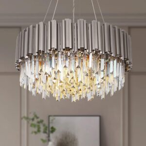 meelighting nickel luxury modern crystal chandelier lighting contemporary raindrop chandeliers pendant ceiling lights fixture for dining room living room bedroom kitchen w22