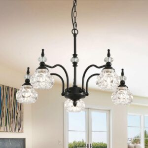 wjshome 5-light vintage black crystal chandeliers for dining room,antique victorian chandelier,modern farmhouse hanging pendant light fixtures,for living room bedroom kitchen island foyer entryway