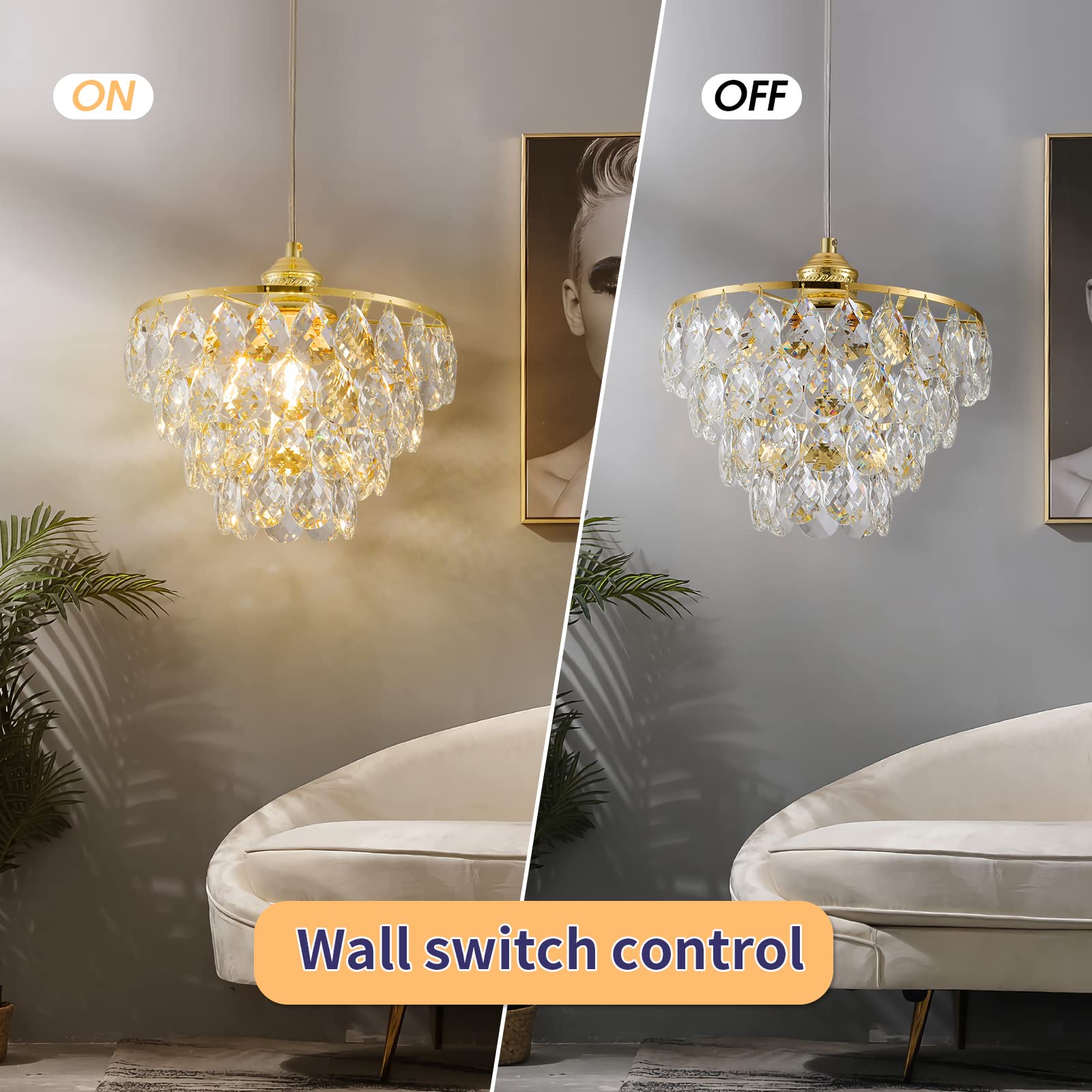 Modern Crystal Chandelier Light Fixtures, Mini Crystal Chandelier Ceiling Light Small, Raindrop Pendant Lighting, Gold Ceiling Lamp Hanging Lights for Bedroom Bathroom Closet Hallway Kitchen Island