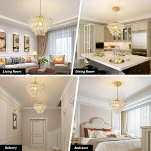 Modern Crystal Chandelier Light Fixtures, Mini Crystal Chandelier Ceiling Light Small, Raindrop Pendant Lighting, Gold Ceiling Lamp Hanging Lights for Bedroom Bathroom Closet Hallway Kitchen Island