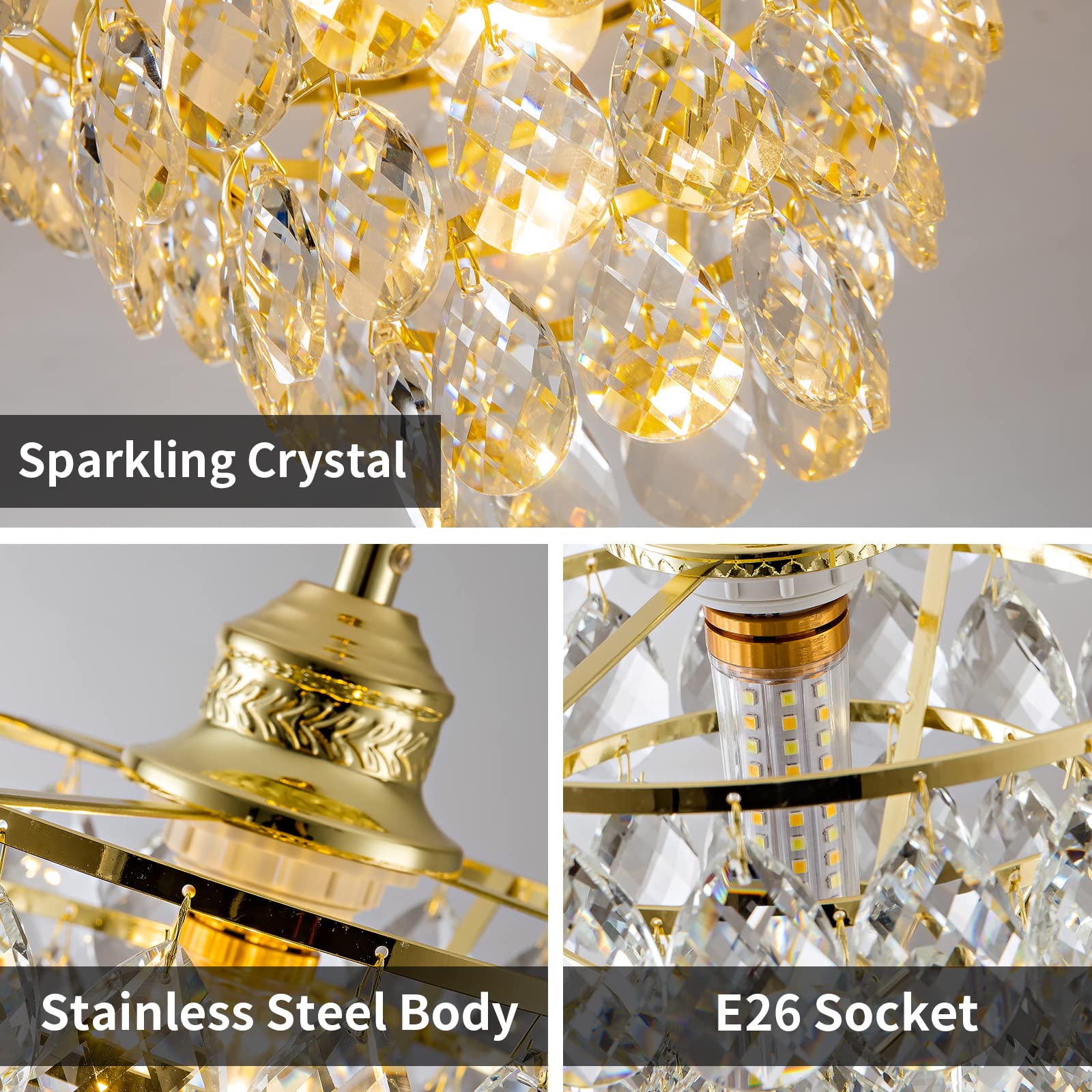 Modern Crystal Chandelier Light Fixtures, Mini Crystal Chandelier Ceiling Light Small, Raindrop Pendant Lighting, Gold Ceiling Lamp Hanging Lights for Bedroom Bathroom Closet Hallway Kitchen Island