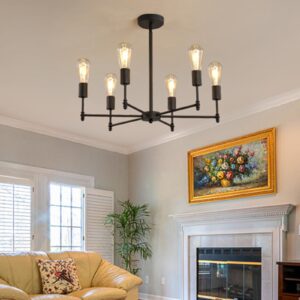 SiyLieu 6-Light Black Farmhouse Chandelier for Dining Room Lighting Fixtures Hanging,Modern Semi Flush Mount Ceiling Light Fixture for Bedroom Kitchen Living Room Hallway Laundry.E26 Base