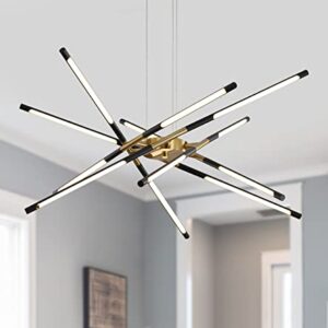 Q&S LED Modern Sputnik Chandelier,Black and Gold Mid-Century Dimmable Chandeliers with Remote for Dining Room Living Room 12 Lights