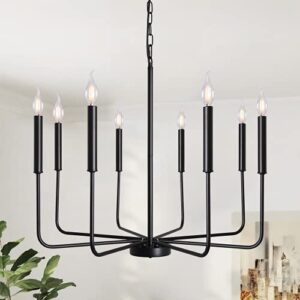 alisadaboy black chandeliers for dining room farmhouse 8 light rustic industrial candle hanging light fixture for living room kitchen island entryway foyer bedroom pendant lighting