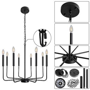 ALISADABOY Black Chandeliers for Dining Room Farmhouse 8 Light Rustic Industrial Candle Hanging Light Fixture for Living Room Kitchen Island Entryway Foyer Bedroom Pendant Lighting