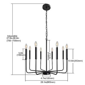 ALISADABOY Black Chandeliers for Dining Room Farmhouse 8 Light Rustic Industrial Candle Hanging Light Fixture for Living Room Kitchen Island Entryway Foyer Bedroom Pendant Lighting