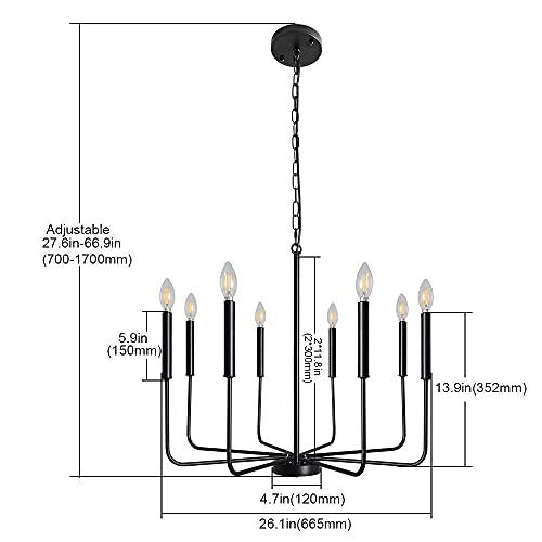 ALISADABOY Black Chandeliers for Dining Room Farmhouse 8 Light Rustic Industrial Candle Hanging Light Fixture for Living Room Kitchen Island Entryway Foyer Bedroom Pendant Lighting