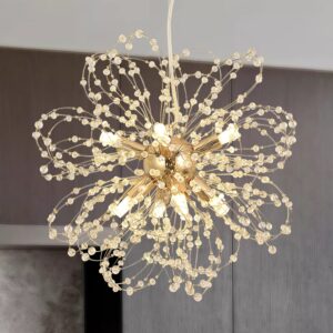 isamacc firework crystal chandeliers, 8-light dandelion gold chandelier for dining room, sputnik small chandeliers light fixture for bedroom, living room, kitchen, restaurant