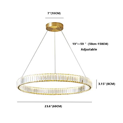 yomay Modern Crystal Chandelier Dimmable Gold Ring Pendant Light with Remote 24" Round Crystal Chandeliers for Living Room Dining Room Bedroom