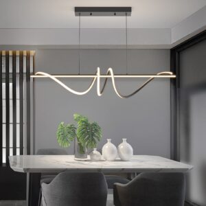 mikeru pendant light fixtures, black chandelier 39" acrylic anti flicker modern chandelier with remote control dimmable 3 color mode & brightness ceiling lamp for kitchen, dining room